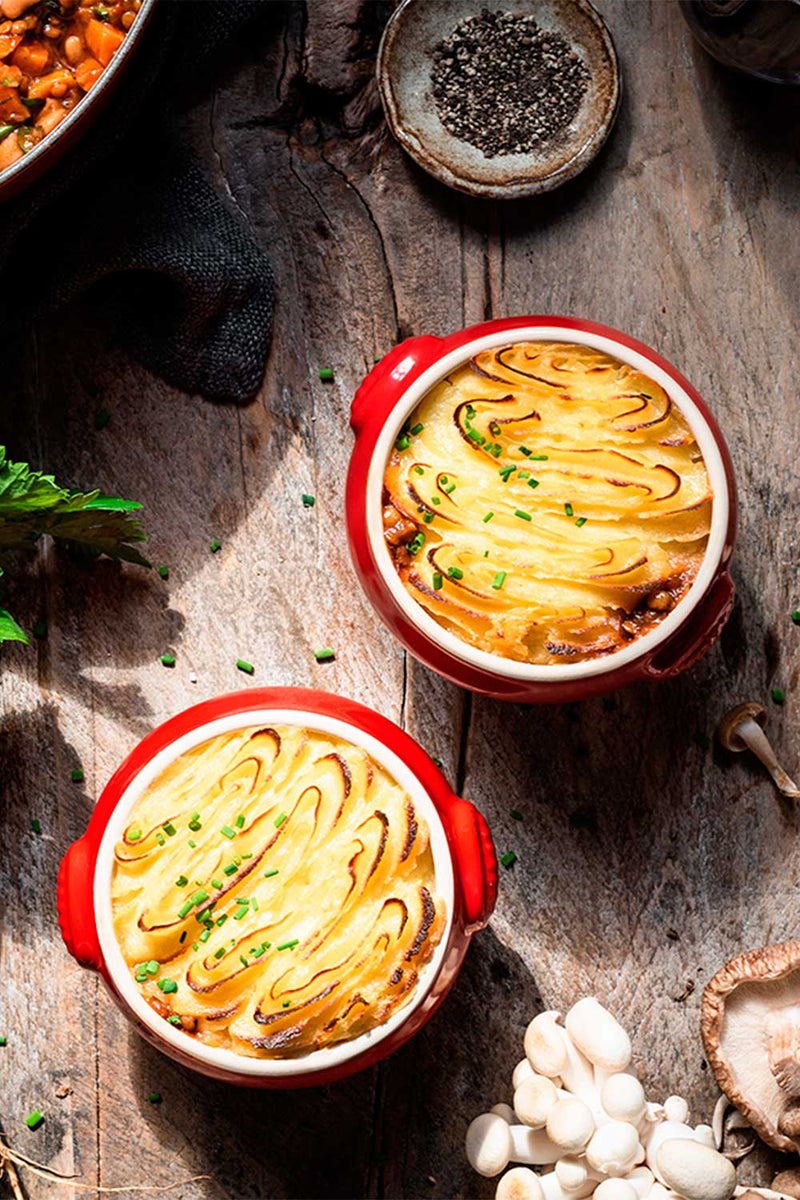 Pastel de pastor de champiñones, lentejas y alubias (Shepherd's Pie ve ...