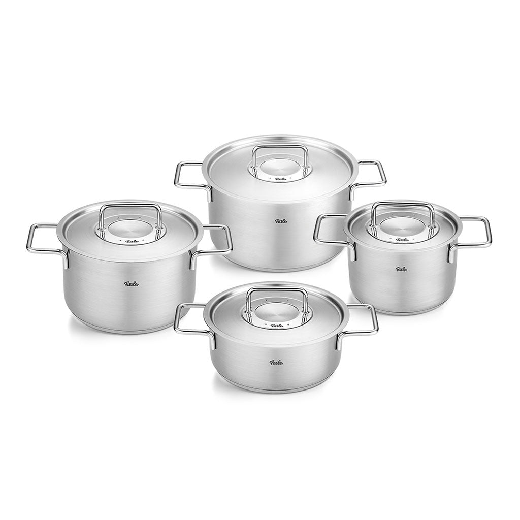 4-piece stainless steel cookware set with steel lid Pure Collection Fi ...